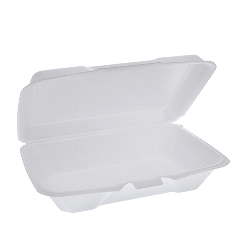 Gordon Food Service 9 x 6.5 x 1" Shallow PS Foam Rectangular Hinged Lid Container | Pactiv Evergreen