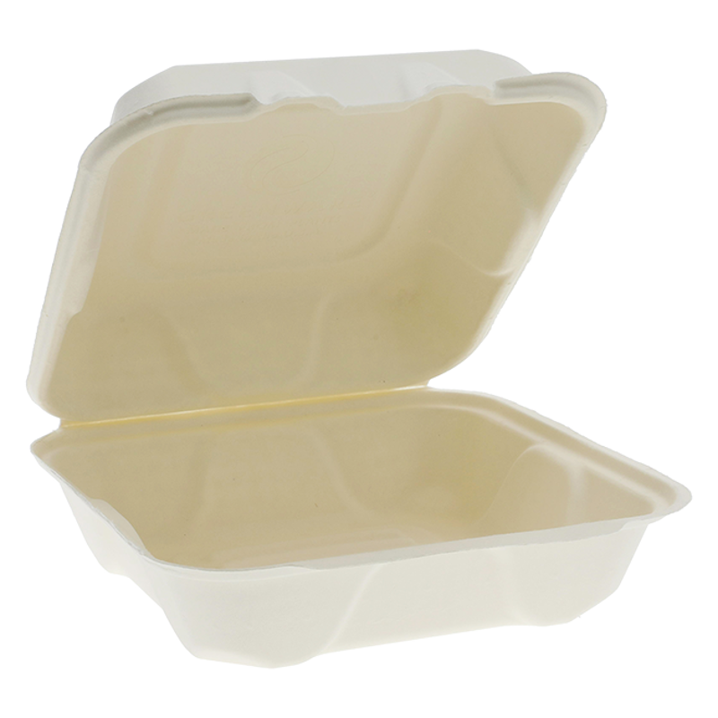 8x8" PFAS-Free Fiber Blend Hinged Lid Container | Pactiv Evergreen