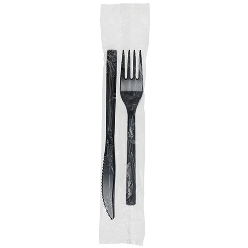 Heavy Weight Black Wrapped 2 Piece Plastic Cutlery Set (Fork, Knife ...