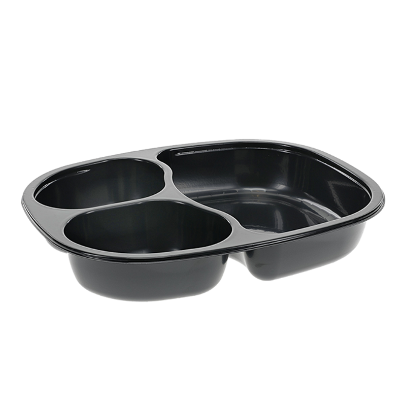 3 Compartment Mow CPET Tray, Black, 345 ct. | Pactiv Evergreen