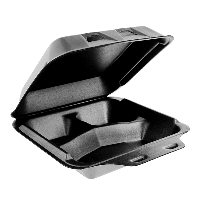 8 x 8 x 3" PS Foam SmartLock® 3-Compartment Hinged Lid Container | Pactiv Evergreen