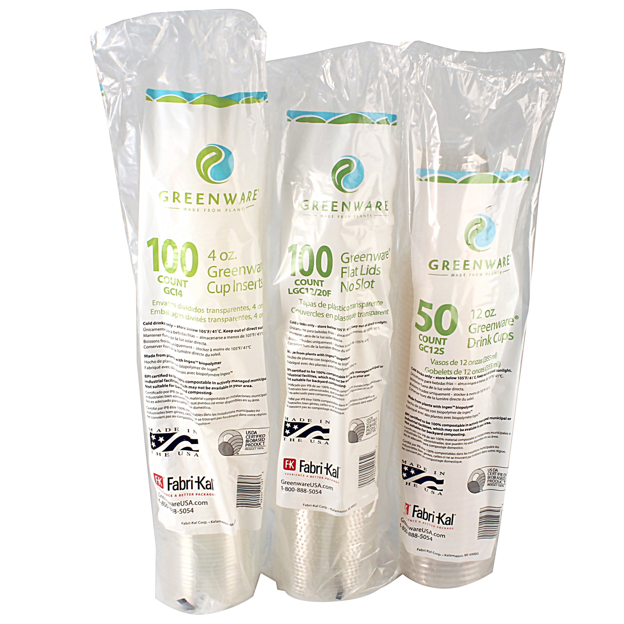 12 oz. Compostable PLA Cold Drink Cup, Flat Lid and Insert, Combo Pack ...