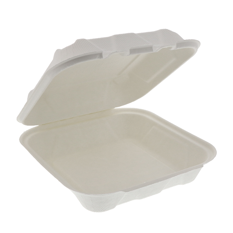 8 x 8 x 3" Compostable Fiber Blend Hinged Lid Container | Pactiv Evergreen